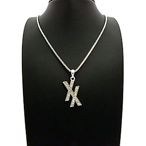BLINGFACTORY WHITE GOLD PT ICED MGK XX PENDANT & 2mm 18" 20" 24" BOX CHAIN HIP HOP NECKLACE (18" CHAIN)
