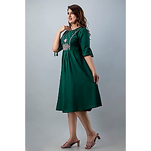 JG Rayon Maxican Embroidered Peasant Women's Anarkali Rayon Gown Kurta Flared Kurti For Women -(GREEN)