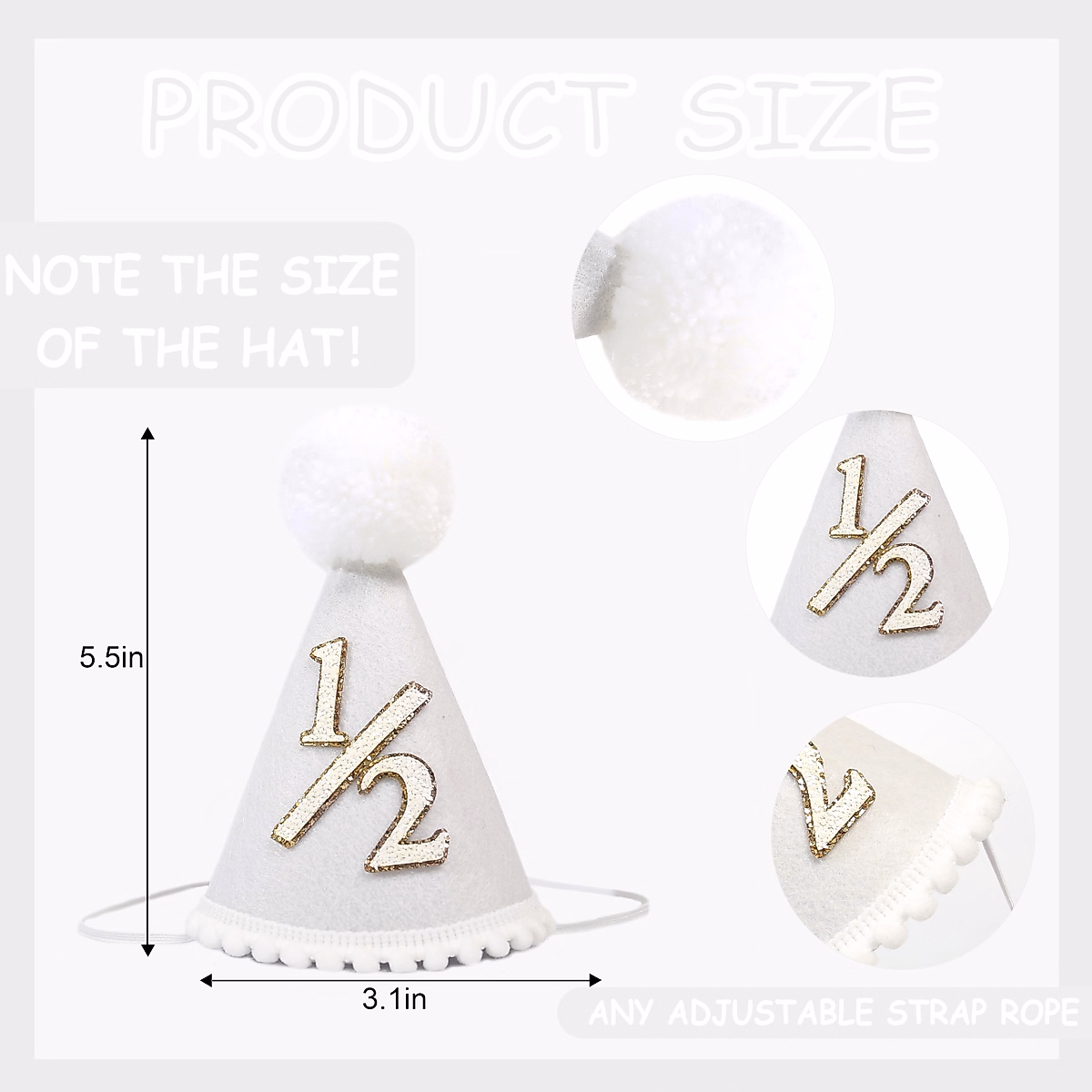 Boho Half Birthday Conical Cap - Natural 6 Month Celebration Hat with Milky White Color for Birthday Celebration