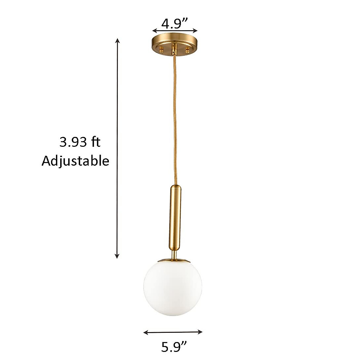 DIRYZON EUL Mid Century Modern Globe Pendant Light Opal Glass Hanging Light Fixture Gold Finish