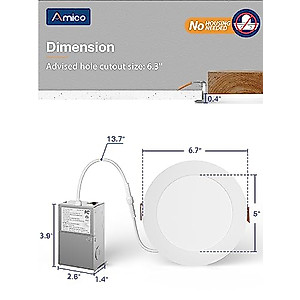 Amico 36 Pack 6 Inch 5CCT Ultra-Thin LED Recessed Ceiling Light with Junction Box, 2700K/3000K/3500K/4000K/5000K Selectable, 12W Eqv 110W, Dimmable Can-Killer Downlight, 1050LM Brightness - ETL&FCC