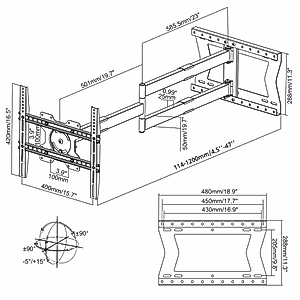 Physix 2120 Long arm TV Wall Mount for 32-75 inch Screens | Extra Long Extension up to 47 inch | Heavy-Duty TV Mount Holds up to 77 lbs | Full-Motion, swivels up to 180° | Max. VESA 400x400