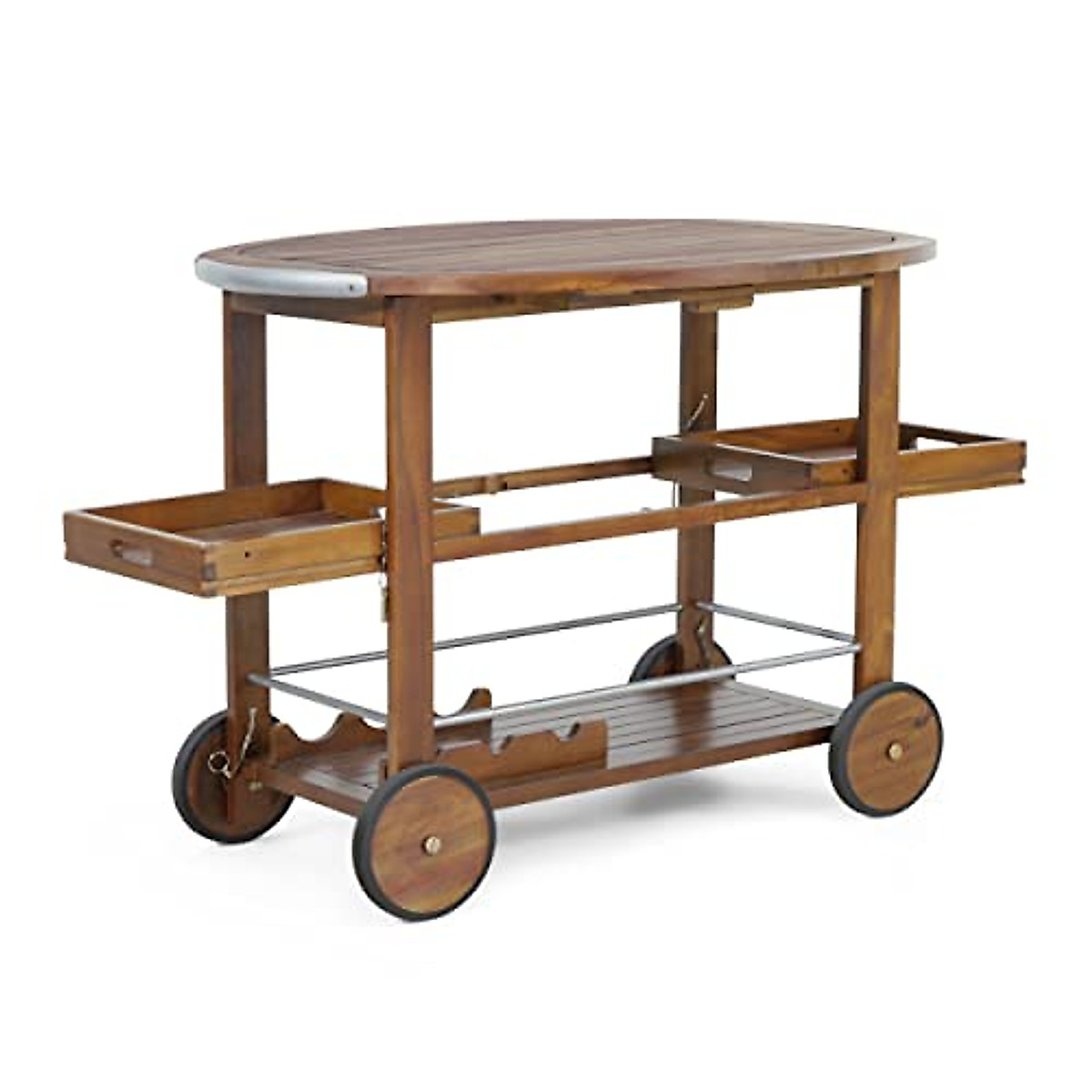 Christopher Knight Home Tillary Tiller Outdoor Acacia Wood Bar Cart Aluminum Accents, Dark Oak/Shiny Powder Coating