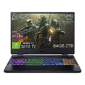 Acer Nitro 5 15.6" QHD 165Hz (AMD 8-Core Ryzen 7 6800H (Beat i9-11900H ), NVIDIA GeForce RTX 3070 Ti 8GB, 64GB DDR5 RAM, 2TB PCle SSD) Gaming Laptop, RGB Backlit, HD Webcam, WiFi 6E, Win 11 Home