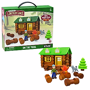 LINCOLN LOGS-On The Trail Building Set-59 Pieces-Real Wood Logs - Ages 3+ - Best Retro Building Gift Set for Boys/Girls-Creative Construction Engineering-Top Blocks Game Kit - Preschool Education Toy