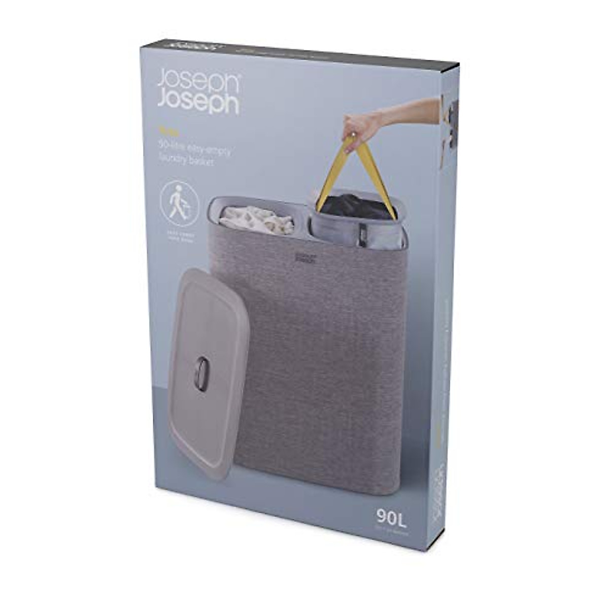 Joseph Joseph Tota 90-liter Laundry Hamper Separation Basket with lid, 2 Removable Washing Bags with Handles - Grey