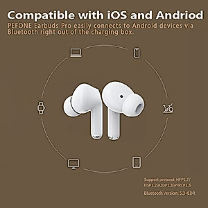 PEFONE Wireless Earbuds, in-Ear Bluetooth 5.3 Headphones ENC+ANC Noise Cancelling Earphones, Built-in Mic, Touch Control, USB Charging Case