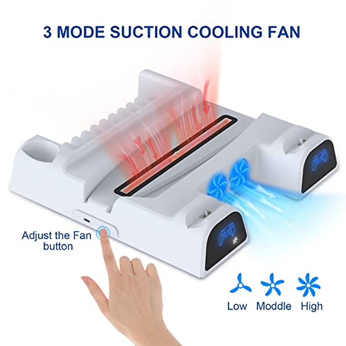 Dobe PS5 Stand with Cooling Station, PS5 Controller Charging Station for Playstation 5 Console Disc/Digital Edition, PS5 Accessories Vertical Stand with 3-Level Speeds Cooling Fan & 11 Games Organizer