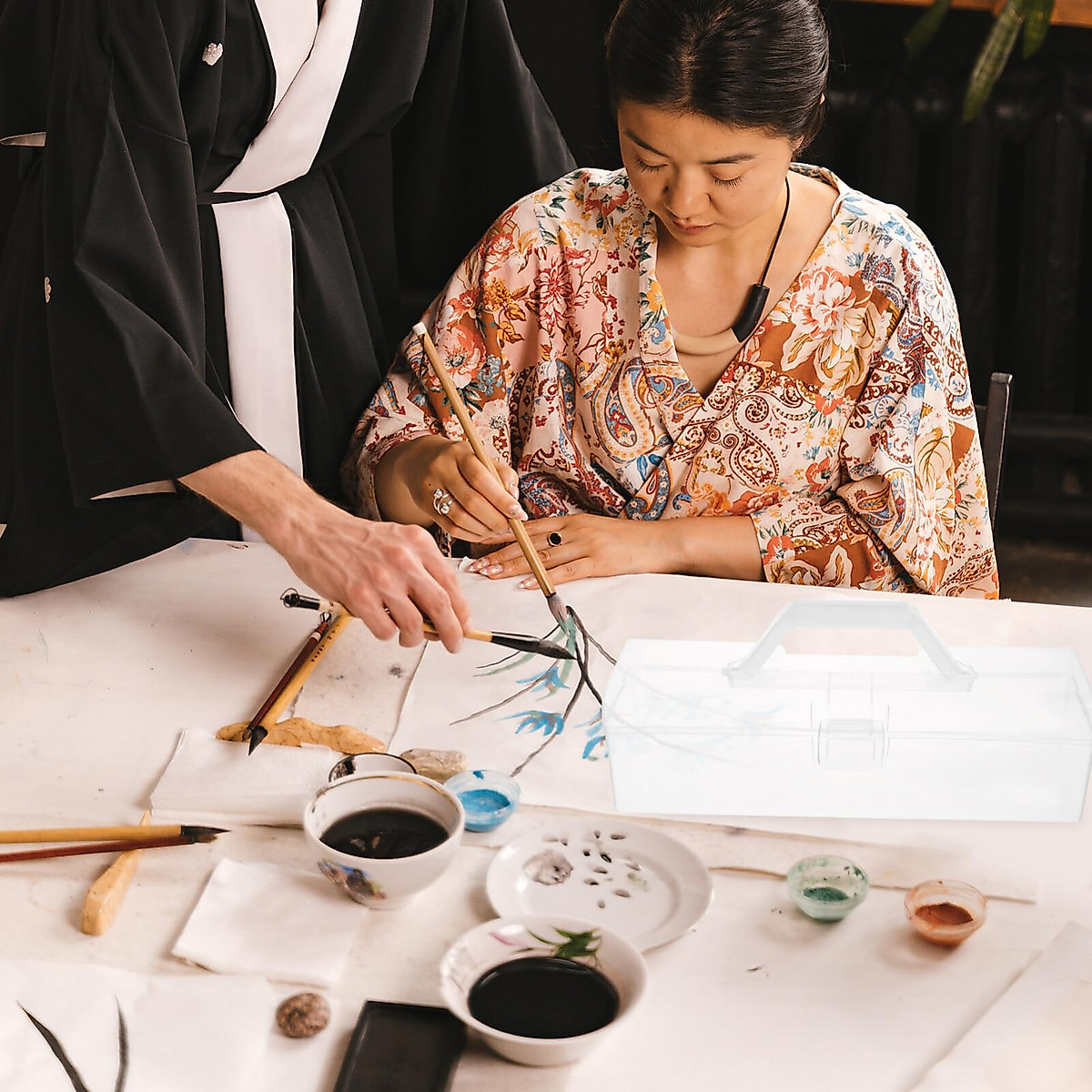 NUOBESTY Decorative Storage Boxes Box transparent paint brush case water color pens case paint brush case The Four Treasures of the Study writing Storage Box portable Tool box