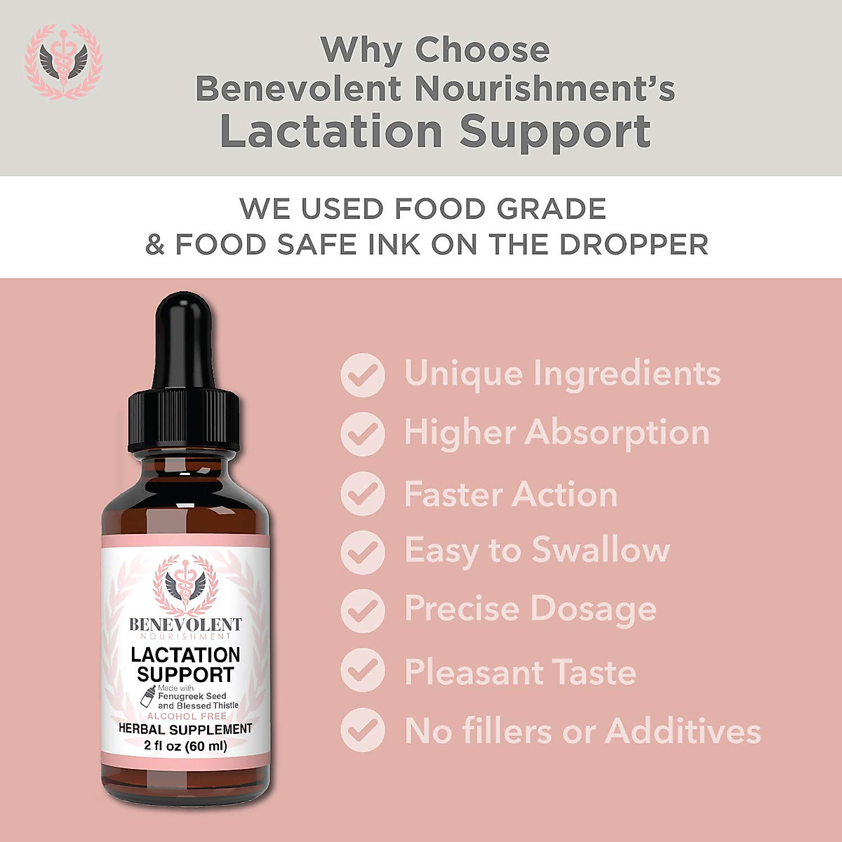 Lactation Supplement Breastfeeding Support Liquid - Breast Milk Supply Increase for Mothers, Organic Drops of Fenugreek Blessed Thistle Goats Rue Herb, 100% 2X Absorption No Alcohol or Sugar