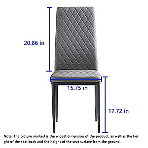 JT Modern Minimalist Dining Chair Fireproof Leather Sprayed Metal Pipe Diamond Grid Pattern Restaurant Home Conference Chair Set of 4 Or 6 (4, Light Gray)