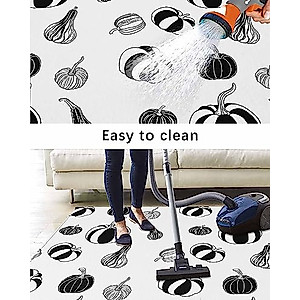 Thanksgiving Fall Outdoor Rug for Patio/Deck/Porch, Non-Slip Large Area Rug 6 x 9 Ft, Simple Black and White Fall Pumpkin Indoor Outdoor Rugs Washable Area Rugs, Reversible Camping Rug Carpet Runner