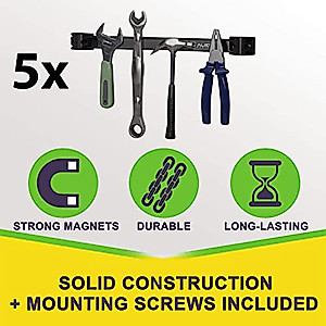 ALIEN SYSTEM Magnetic tool holder strip 5 Pack up to 60" (5x12) + Mop and Broom holder wall mount 3 Pack