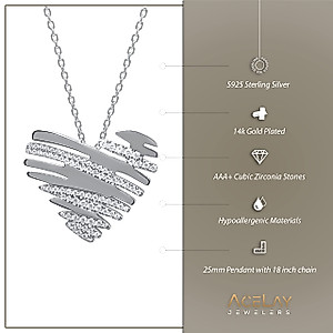 AceLay Necklaces for Women,14K Gold Plated Heart Necklace,18" Chain,Solid 925 Sterling Silver Heart Necklace with AAA+ Cubic Zirconia, Sterling Silver, Cubic Zirconia