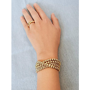 FUNOJOY Gold Plated Beaded Bracelets for Women Fashion Beads Elastic Bracelet Beaded Stackable Bracelets Pack, Birthday, Mother's Day, Christmas Gift for Women