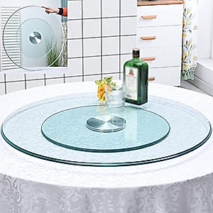 Tempered Glass Turntable ,Tempered Explosion-Proof Glass Lazy Susan Turntable, Round Table Top Rotating Table Tray, 360-degree Dining Table Rotating Tray, With Aluminum Alloy Bearing, Transparent Alum