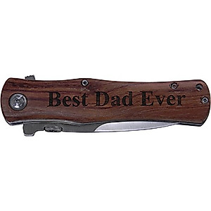 Best Dad Ever Folding Pocket Knife with Pocket Clip - (Wood Handle)