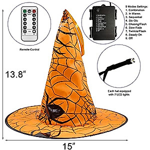 FUNPENY Halloween Decoration Lights, 8 PCS Waterproof Hanging Witch Hat with String Lights with Remote, Hanging Halloween Decorations for Indoor Outdoor Garden Yard Party Decor