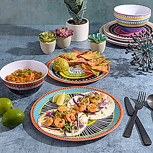 Gibson Home Almira Melamine Dinnerware, Assorted, Service for Four (12pcs)
