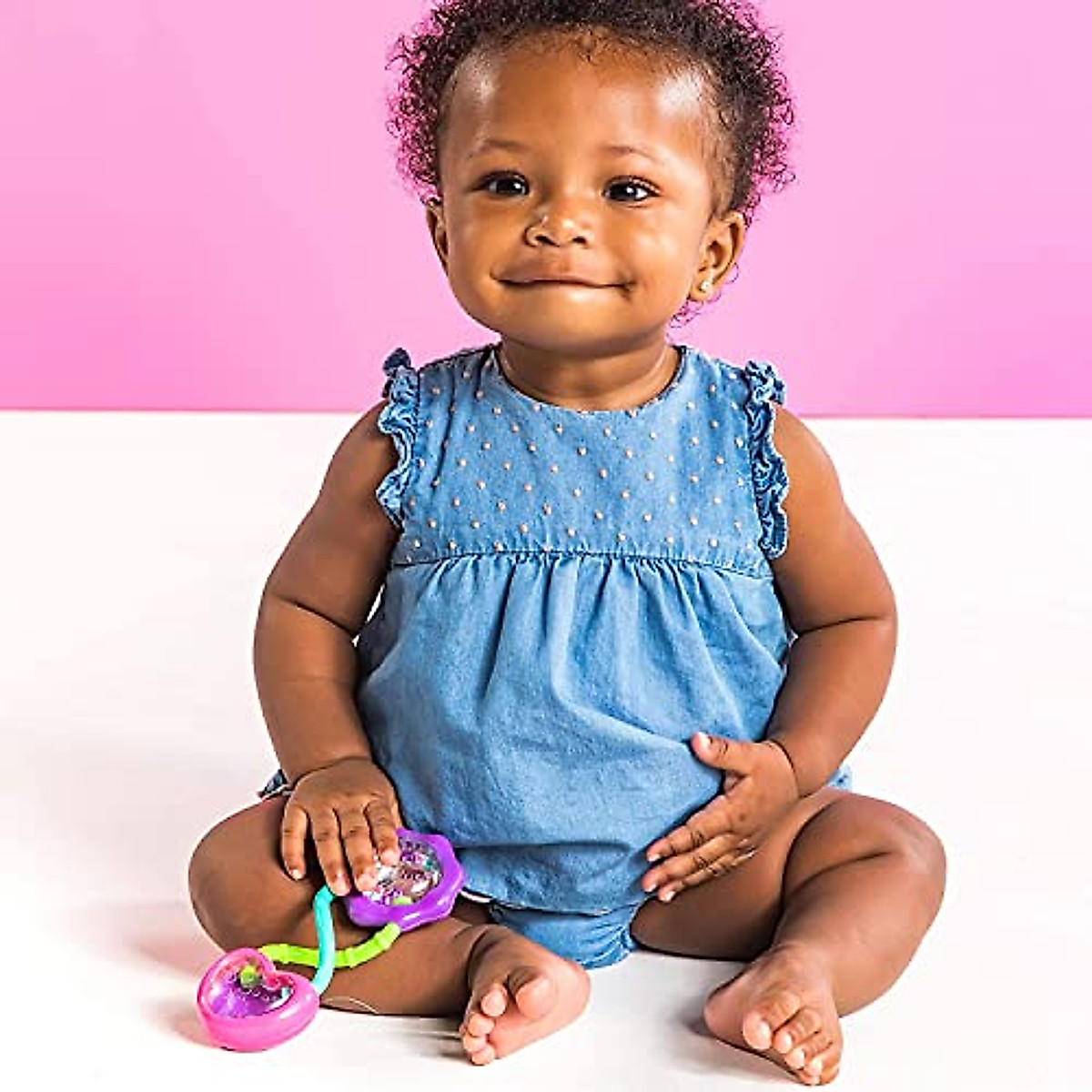 Bright Starts Rattle and Shake Barbell Toy - Pretty in Pink, Ages 3 Months +