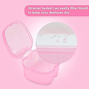 Dental Orthodontic Retainer Container Cleaning Case,Denture Bath Box Case Cup Holder, Mouthguard Storage Soaking Case - Leak Proof with Lid Waterproof - Pink