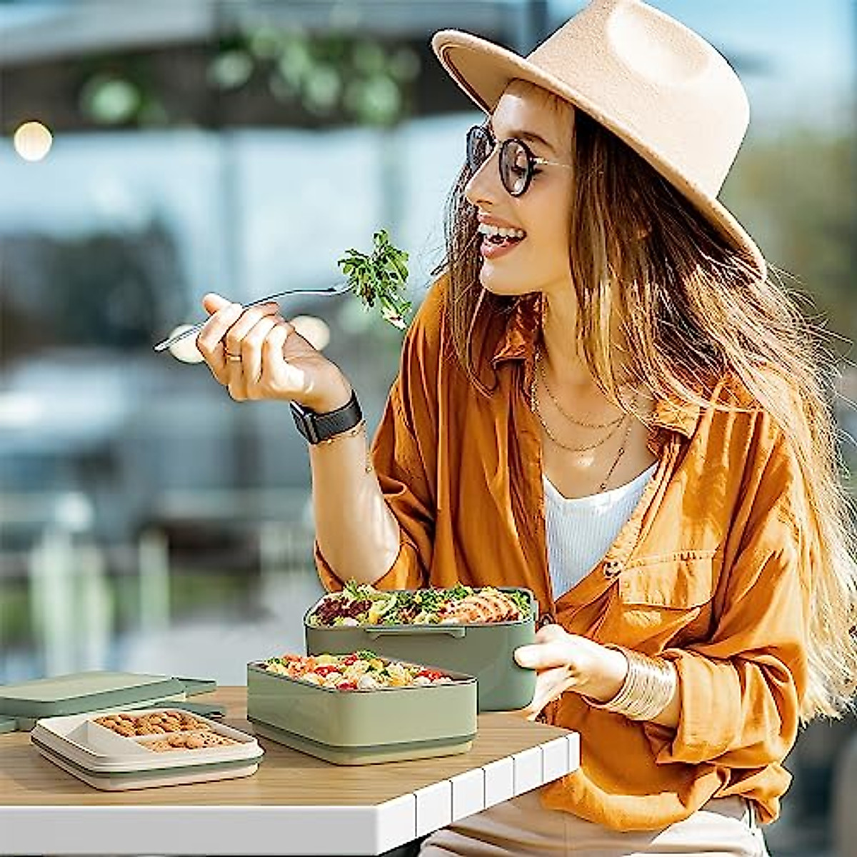 HOMETALL Stainless Steel Bento Box, Stackable Box Adult Lunch 1500ML-6 Compartment for Adults, BPA-Free Containers with Utensil On-the-Go Balanced Eating