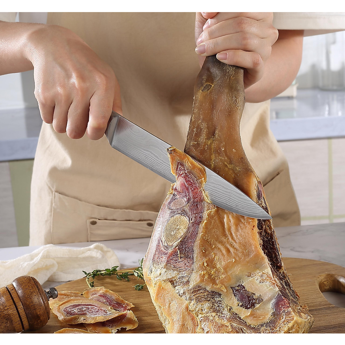 PAUDIN Carving Knife 8 inch, Ultra Sharp Brisket Slicing Knife, Premium Meat Cutting Knife German Stainless Steel, BBQ Knife with Ergonomic Handle, for Slicing Roast, Meats and Vegetables