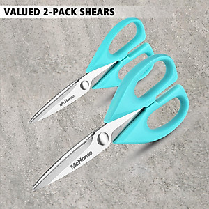 McHome MHS11 Kitchen Scissors, 2-Pack Heavy Duty Kitchen Shears, Stainless Steel Meat Cutting Scissors, Sharp Cooking Scissors for Chicken, Seafood, Poultry, Herbs, Turquoise(8.7+ 6.8 INCH)