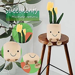 RELIGES Succulents Plush Toy, Cute Stuffed Potted Plants Plush Doll, Gifts Toy for Kids Boys (Tulip - Yellow)