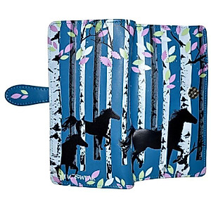 Shag Wear Large Animal Themed Women's Wallet Vegan Leather (Blue Forest Horse)