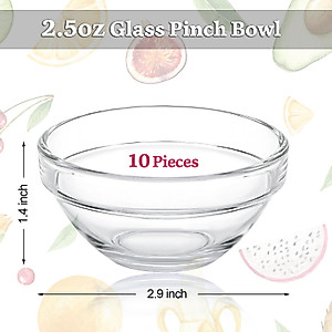 PARBEE 3" Clear Glass Pinch Bowls, 10 Pack 2.5oz Small Prep Dishes Stackable Ingredient Bowls for Spices Dipping Sauces Ice Cream Toppings, Dishwasher Microwave and Freezer Safe