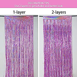 Melsan 2 Pack 3.2 ft x 8.2 ft Tinsel Foil Fringe Curtains Backdrop, Sparkle Metallic Foil Curtains for Party Photo Booth Props Decoration, Pinkish Purple