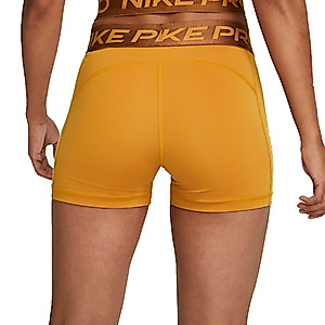Nike Pro Women's Mid-Rise 3" Graphic Shorts (Gold Suede/Ale Brown/Barely Green, Medium)