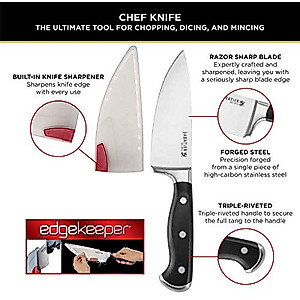 Sabatier Forged Triple Riveted Chef Knife with Edgekeeper Self-Sharpening Blade Cover, High-Carbon Stainless Steel Kitchen Knife, Razor-Sharp Knife to Cut Fruit, Vegetables and more, 6-Inch, Black