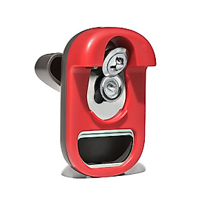 OXO Outdoor Kitchen Compact Can Opener with Built-In Bottle Opener,Red/Grey