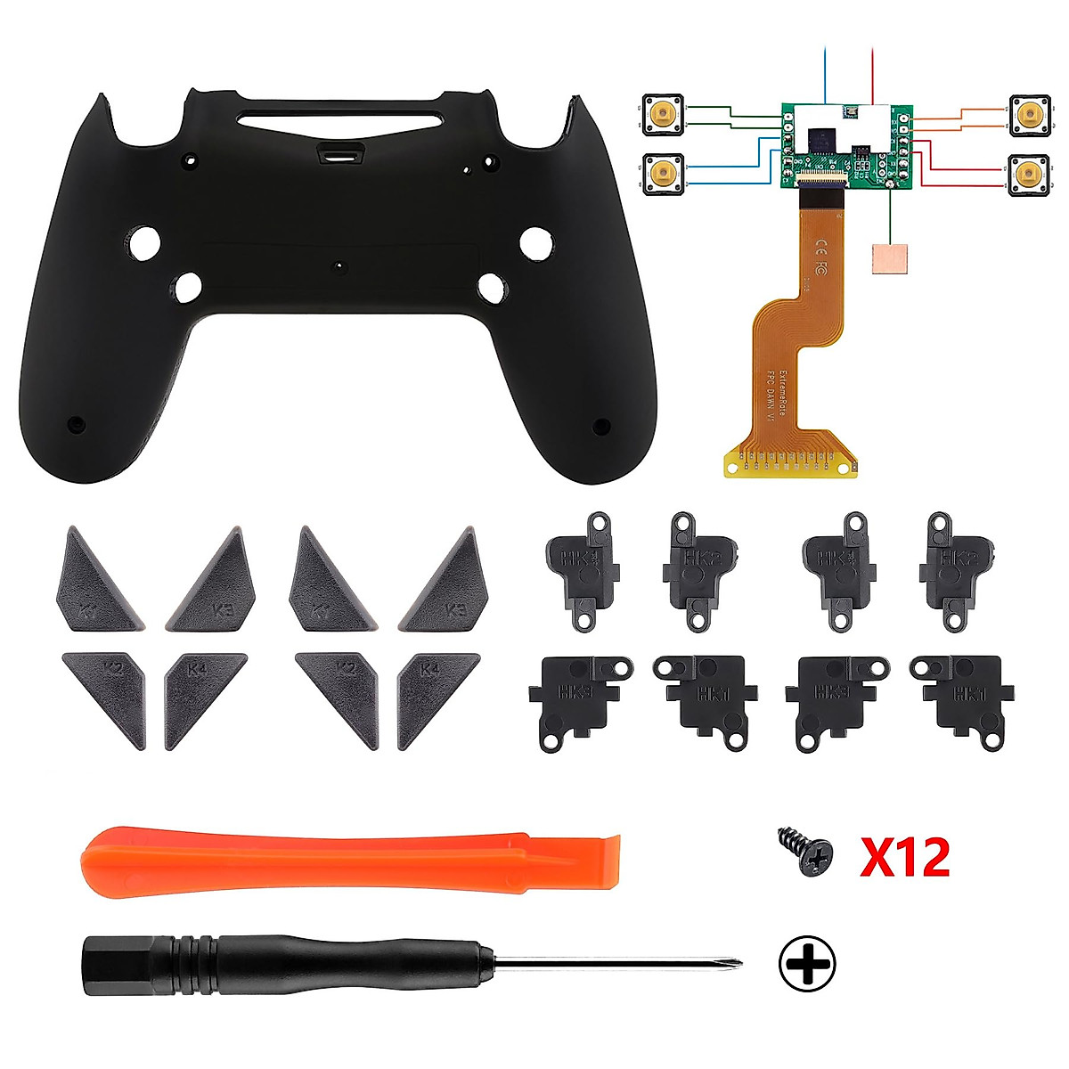 eXtremeRate Soft Touch Black Dawn Programable Remap Kit for PS4 Controller with Upgrade Board & Redesigned Back Shell & 4 Back Buttons - Compatible with JDM-040/050/055 - Controller NOT Included