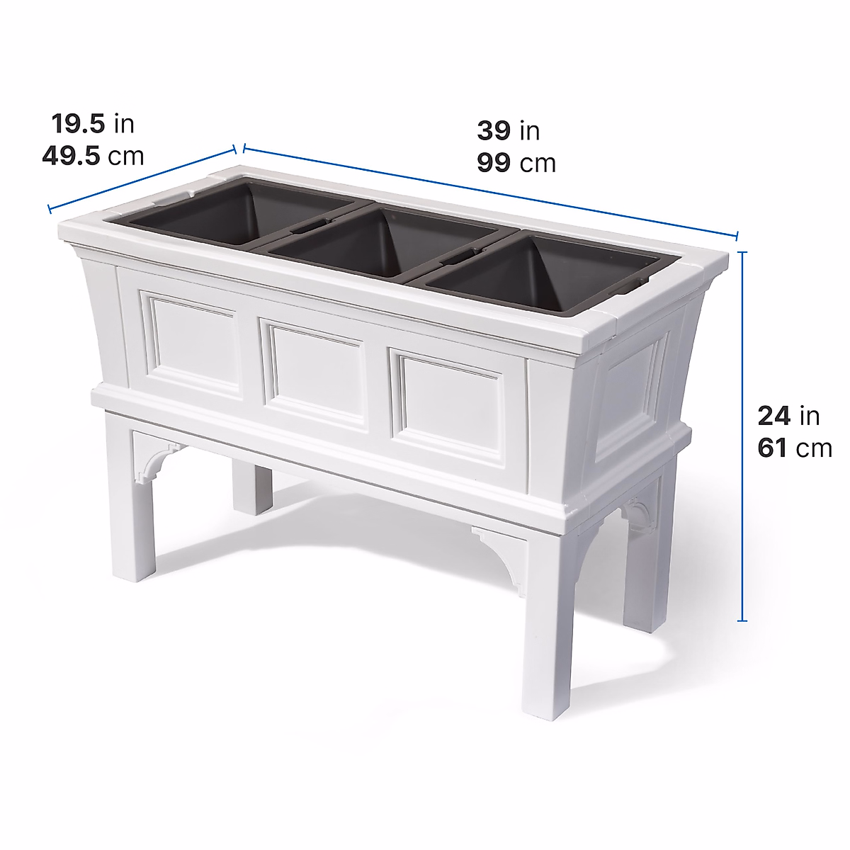 Step2 Atherton Raised Planter Box, Large Planters for Outdoor Plants, Gardening and Flower Pot for Patio or Porch, Easy Drainage, Durable Plastic, White