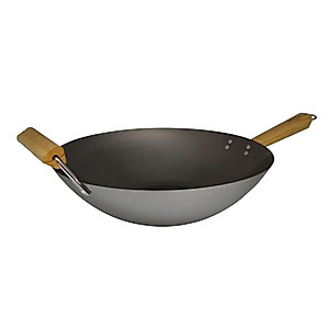 IMUSA USA WPAN-10018 Non-coated Wok with Wooden Handles 14-Inch, Silver