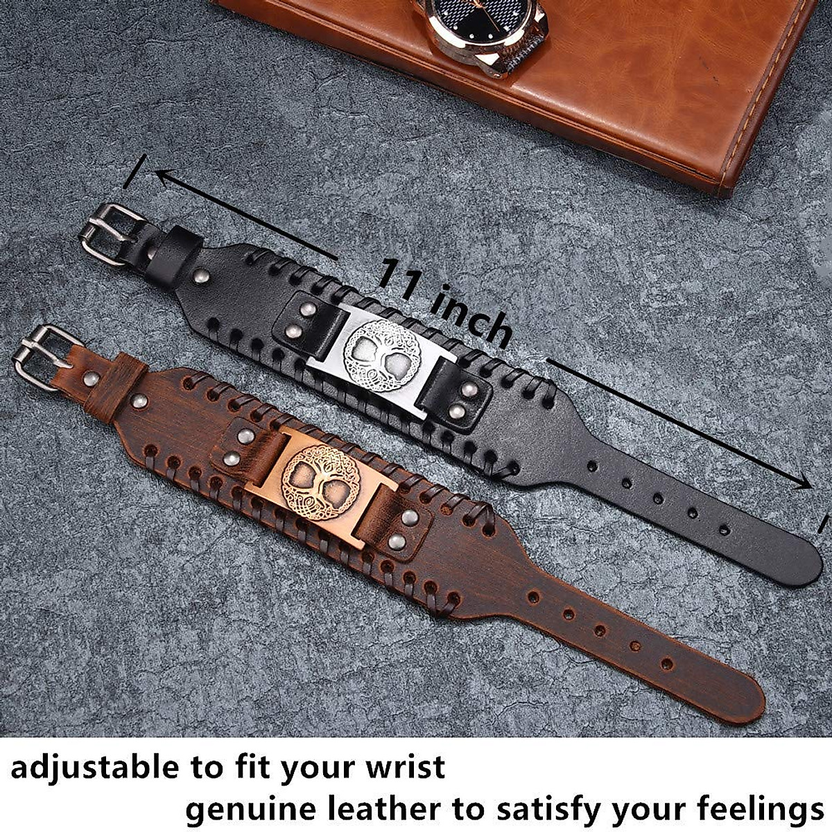 TURTLEDOVE Viking Bracelet Tree of Life - Nordic Bracelet with Yggdrasil Amulet - Pagan Jewelry of Dara Celtic Knot