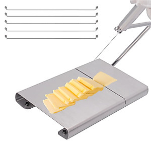 Stainless Steel Cheese Slicer for Block Cheese Heavy Duty, Cheese-Slicers with Wire, Cheese Cutter with 5 Replacement Wires, Easy Cleaning Cheese Cutters, Wire Cheese Slicer for Soft Food