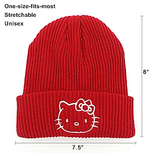 Anime Beanie Cute Kawaii Beanie Knit Hats, Funny Beanie Hat Winter Skiing Slouchy Warm Cap, Soft Headwear for Women Girls (Red)