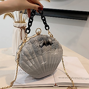 Felice Ann Women Mini Seashell Evening Clutch Handbag Top-Handle Bag Chain Strap Cross-body Shoulder Bag Print Grey
