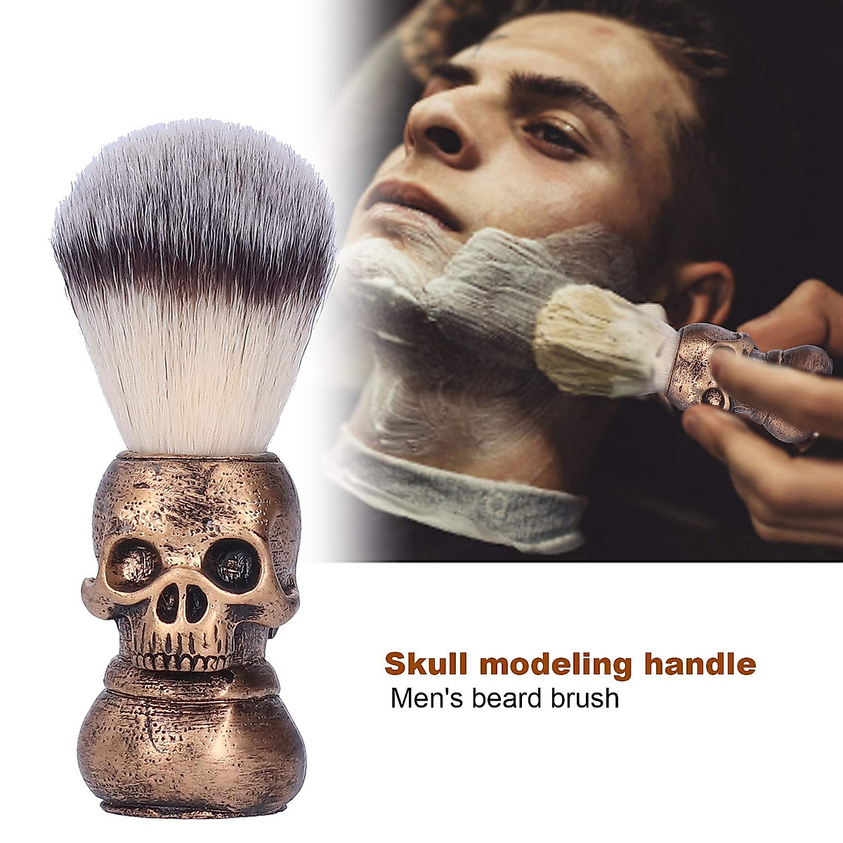 Barber Cleaning Hairbrush, Neck Duster Brush Shaving Beard Brush with Creative Skull Handle for Professional Salon and Home