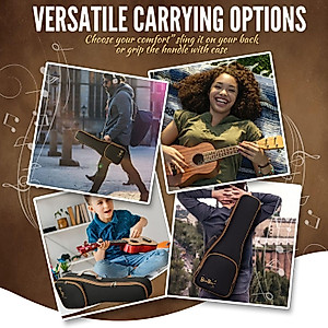 Flexzion Ukulele Gig Bag - Uke Backpack Storage Soft Case Waterproof w/Carrying Handle, Pocket & Adjustable Shoulder Strap, Music Accessories for Concert Tour Travel, Black, 26 in., Tenor