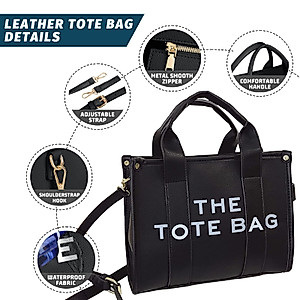 CASTNICH The Tote Bag for Women, Leather Tote Bag Black with Zipper, Women's Tote Bag Sturdy Durable Waterproof Cute Handbag, Tote Purse Crossbody Shoulder Bag for School, Work, Travel