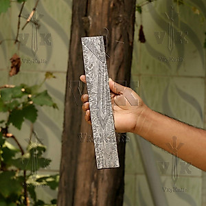 JNR Traders Damascus BIllet Blank - Flat Bar Stock- Knife Making Supplies, 12 Inch Forged Feather Damascus Billet, 5mm Thick 3008