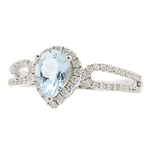 BL Jewelry Beautiful Sterling Silver Pear Cut Heart Shape Natural Aquamarine Ring w/Accent (2/3 CT.T.W) (6)