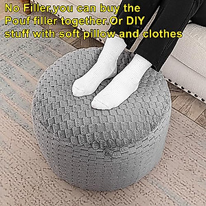 Fur Ottoman Stool Unstuffed ,Footstool Cover, Floor Pouf, Foot Rest,20x20x12 Inches Round Poof Seat, Floor Bean Bag Chair,Foldable Floor Chair Storage for Living Room, Bedroom (Solid Grey Pouf Cover)