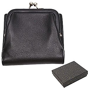 Rfid Blocking Genuine Leather Wallet for Women,Full Grain Leather Bifold Small Ladies Purse,with Kiss Lock Closure Coin Pocket and ID Card Holder,Black Soft Cow Leather,Packed with Gift Box (Black)