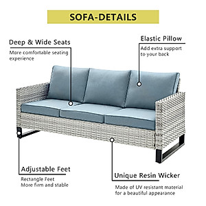 HUMMUH 7 Piece Patio Furniture Set Outdoor Sectional Sofa,High Back Patio Swivel Glider Chairs with Ottomans Coffee Table for Porch,Garden,Backyard…